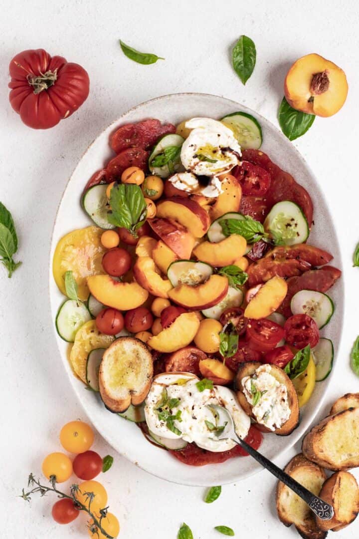 Tomato Peach Burrata Salad - The Frizzled Leek